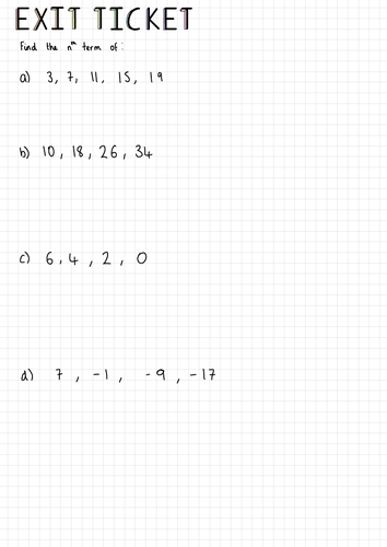 Sequences Exit Tickets - White Rose Maths Year 8 | Teaching Resources