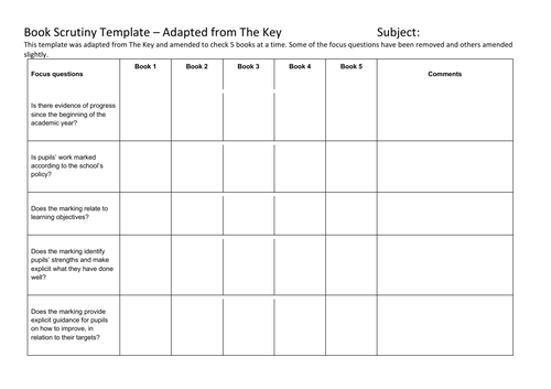 Book Scrutiny Template - Adapted from the Key | Teaching Resources