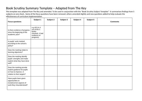 Book Scrutiny Summary Template – Adapted from The Key & Customised ...