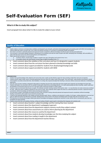 Self-Evaluation Form (SEF) Template | Teaching Resources