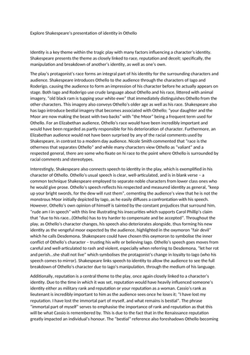 How identity is presented in Othello essay | Teaching Resources
