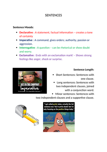 Types of words, Sentences and Connotations | Teaching Resources