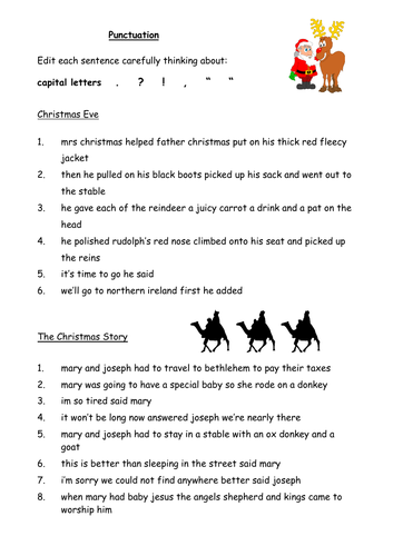 KS2 Worksheet - Christmas Punctuation (2 versions) | Teaching Resources