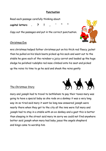 KS2 Worksheet - Christmas Punctuation (2 versions) | Teaching Resources