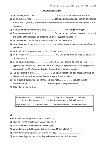 Encore Tricolore 1 - unit 5 - les fêtes en France | Teaching Resources