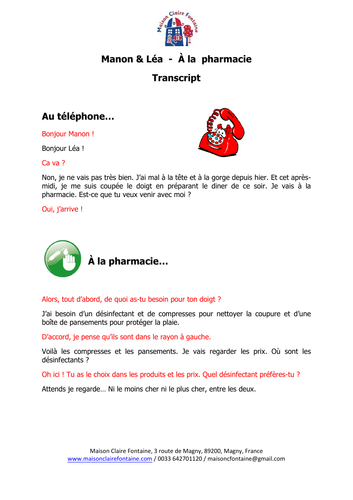 À la pharmacie | Teaching Resources