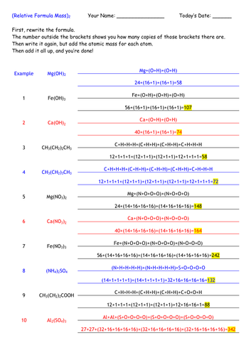 Relative Formula Mass Drill 2: WITH BRACKETS! | Teaching Resources