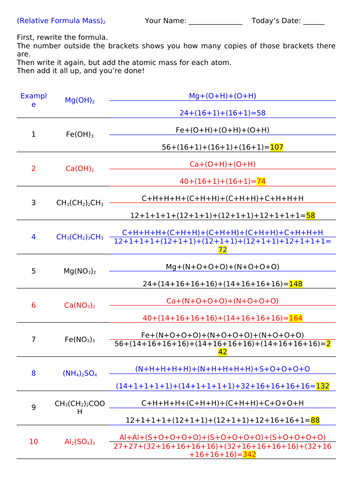 Relative Formula Mass Drill 2: WITH BRACKETS! | Teaching Resources