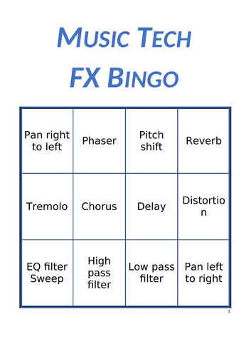 Music Tech FX Bingo | Teaching Resources
