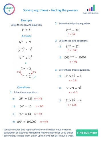 Solving equations - Finding powers | Teaching Resources