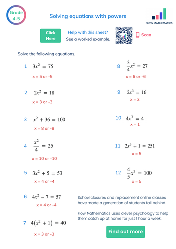 Solving equations with powers | Teaching Resources