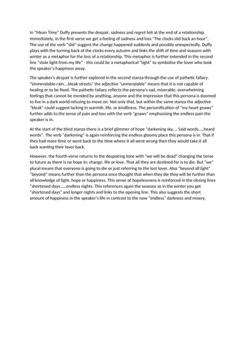 UNSEEN POETRY AQA Mean Time Fully resourced/Model answers etc ...