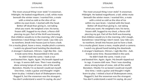 AQA Unseen Poetry Stealing Duffy Powerpoints/Model Answers | Teaching ...