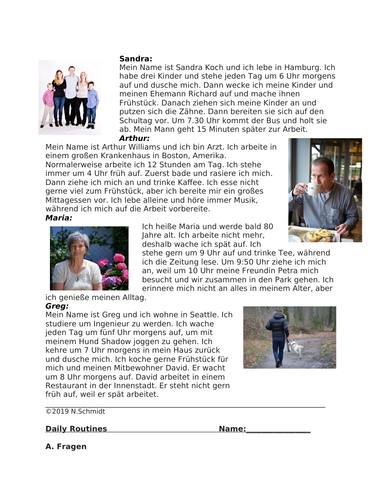 German Daily Routines Reading: Reflexive / Separable Prefix Verbs ...