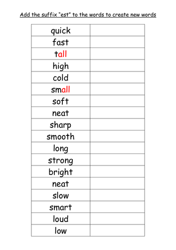 Superlative Adjectives Adding the suffix est | Teaching Resources