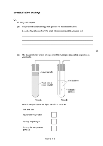AQA GCSE Biology - B4 - Respiration summary (ppt, EQ and Forms quiz ...
