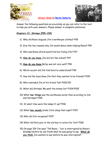 Street Child Comprehension [Chapter 12] | Teaching Resources