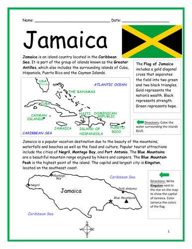 JAMAICA - Introductory Geography Worksheet | Teaching Resources