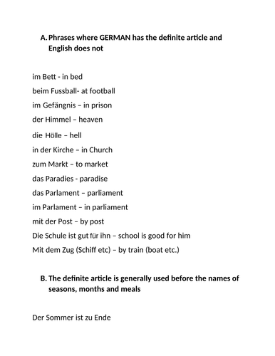 A LEVEL GERMAN GRAMMAR REVISION - rules on uses and omissions of the ...