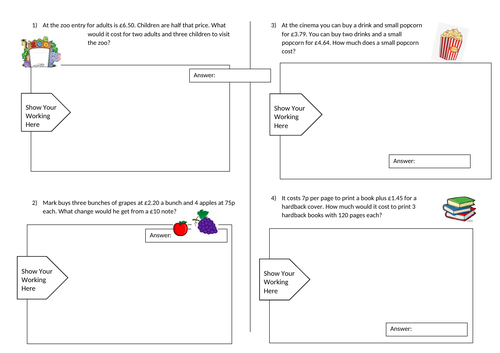 Money Word Problems Years 5 and 6 | Teaching Resources