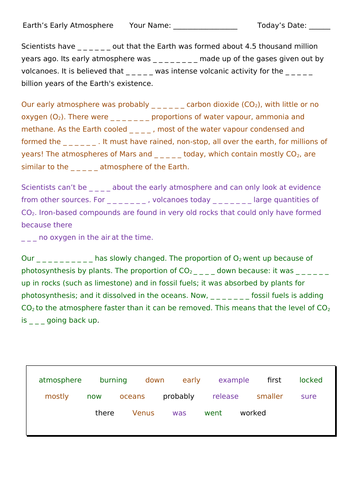 Earth's Early Atmosphere: 4 levels of differentiation | Teaching Resources
