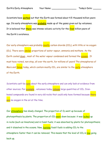 Earth's Early Atmosphere: 4 levels of differentiation | Teaching Resources