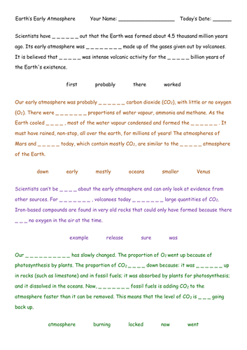 Earth's Early Atmosphere: 4 levels of differentiation | Teaching Resources
