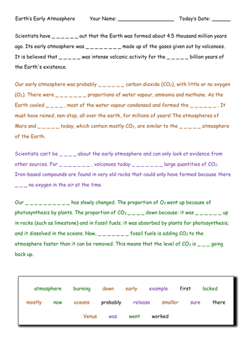 Earth's Early Atmosphere: 4 levels of differentiation | Teaching Resources