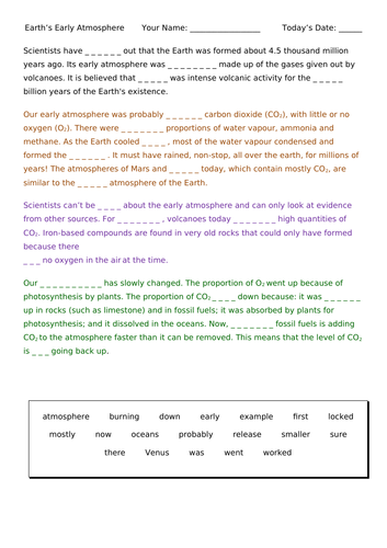Earth's Early Atmosphere: 4 levels of differentiation | Teaching Resources