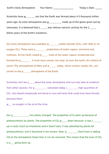 Earth's Early Atmosphere: 4 levels of differentiation | Teaching Resources