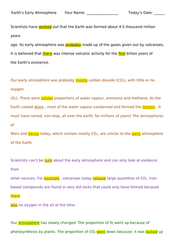 Earth's Early Atmosphere: 4 levels of differentiation | Teaching Resources