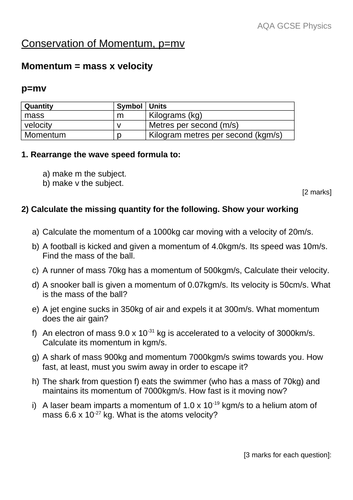 Conservation of Momentum, p=mv | Teaching Resources