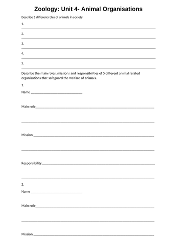 Zoology: Units 1-4 | Teaching Resources