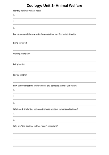 Zoology: Units 1-4 | Teaching Resources