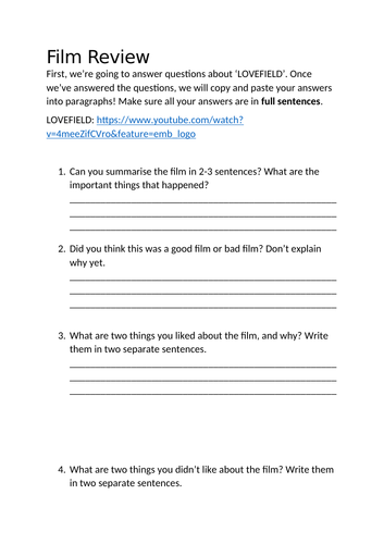 Writing a Film Review - Reviewing a Film SEN | Teaching Resources