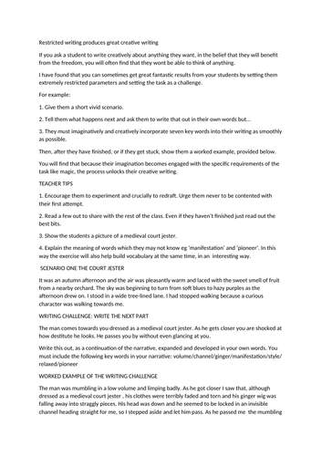 Restricted writing produces great creative writing - jester | Teaching ...
