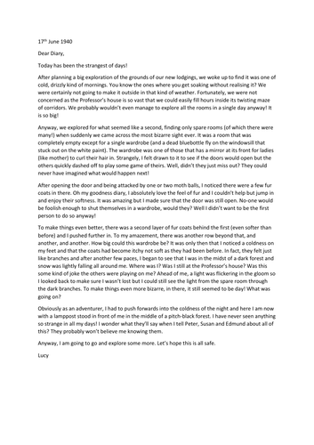 Narnia Diary Model Text / WAGOLL (Year 4/5 level) | Teaching Resources