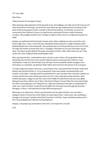 Narnia Diary Model Text / WAGOLL (Year 4/5 level) | Teaching Resources