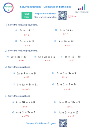 Solving equations - Unknown on both sides | Teaching Resources