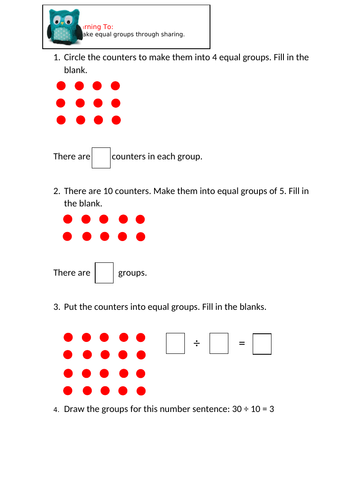 Year 1/2 simple division worksheets | Teaching Resources