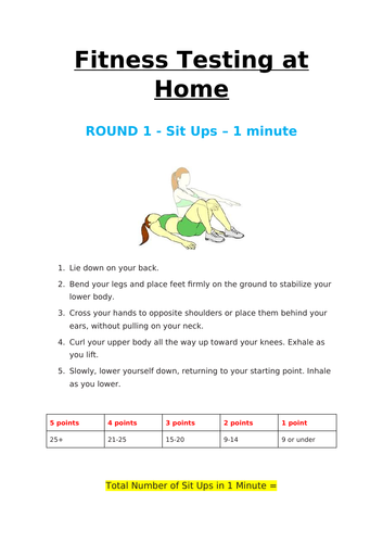 Secondary Fitness Testing At Home Online Booklet | Teaching Resources