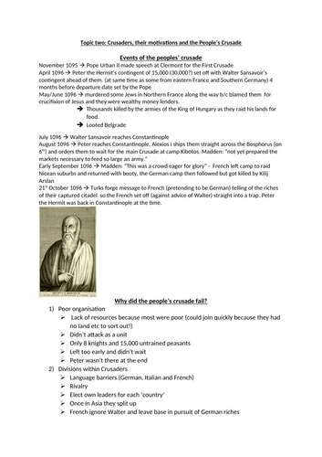 Full set of First Crusade revision notes | Teaching Resources