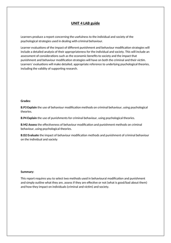 BTEC Applied Psychology Unit 4 LAA and LAB student guides | Teaching ...