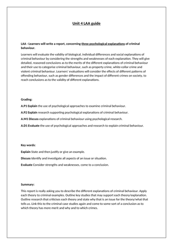 BTEC Applied Psychology Unit 4 LAA and LAB student guides | Teaching ...