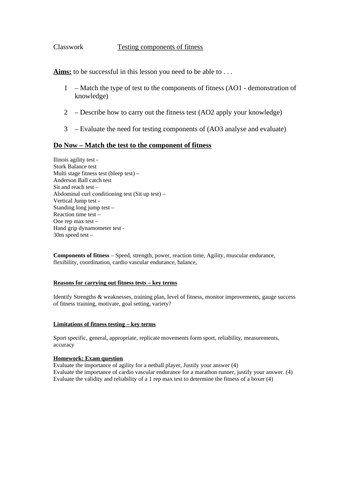 GCSE PE- Components of Fitness & Fitness Testing | Teaching Resources