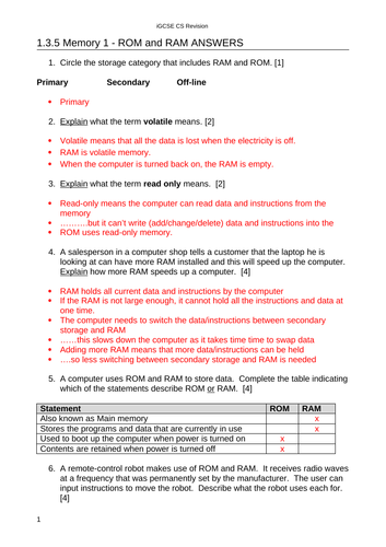 Igcse Computer Science Revision Activities Unit 1 3 5 Storage Devices