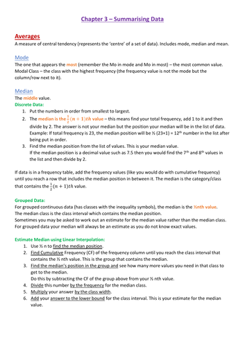 GCSE Statistics (9-1) Summarising Data Revision Notes | Teaching Resources GCSE Statistics (9-1) Summarising Data Revision Notes | Teaching Resources