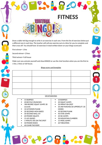 PE Fitness Bingo | Teaching Resources