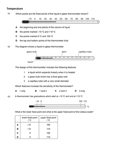 TEMPERATURE MCQs(IGCSE 0625 CLASSIFIED WORKSHEET WITH ANSWERS ... TEMPERATURE MCQs(IGCSE 0625 CLASSIFIED WORKSHEET WITH ANSWERS ...