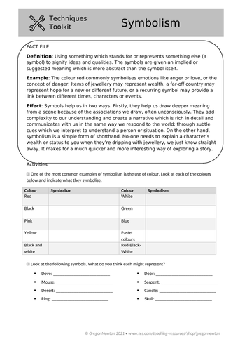 Symbolism – Techniques Toolkit – Worksheet and PowerPoint | Teaching ...